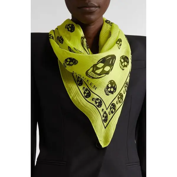 Alexander Mcqueen Skull Print Silk Scarf In Acid Yellow